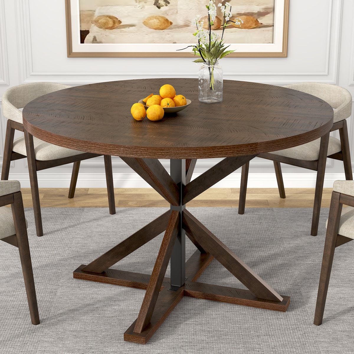 Ophelia & Co. 47" Round Dining Table For 4 - Farmhouse Wooden Kitchen ...