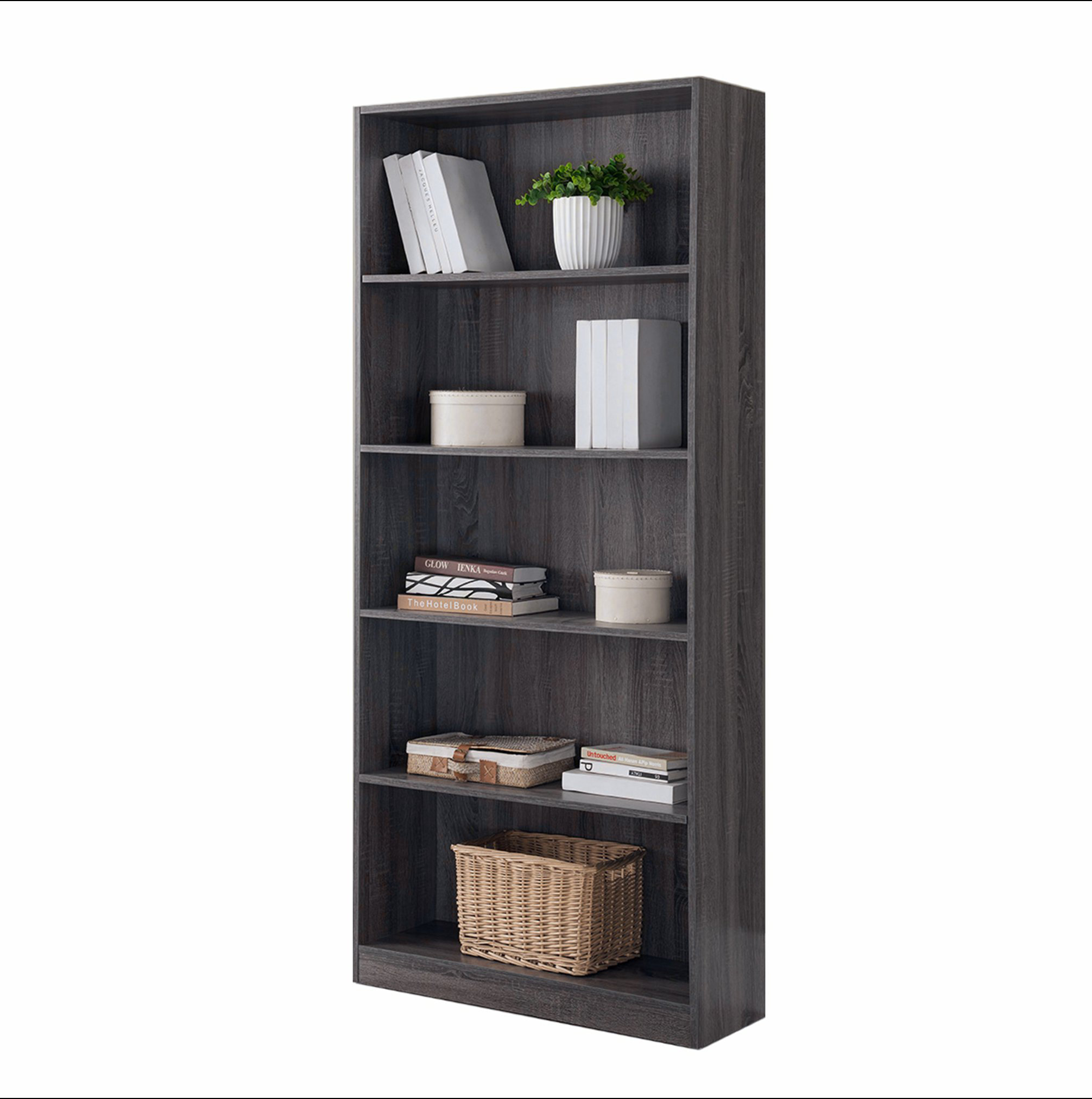 Ebern Designs Five shelf wooden bookcase display cabinet with bottom ...