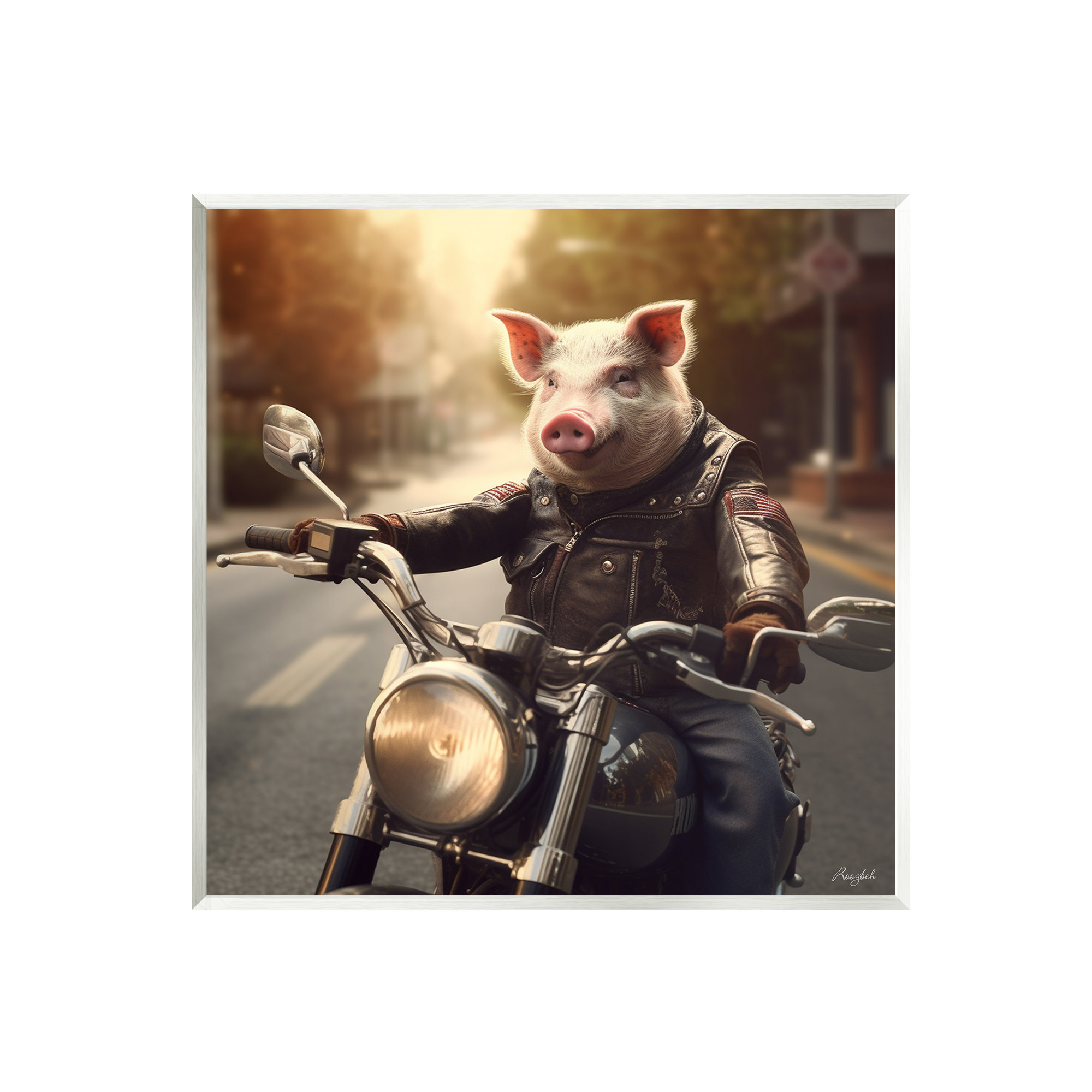 Stupell Industries Pig Riding Motorcycle by Roozbeh | Wayfair