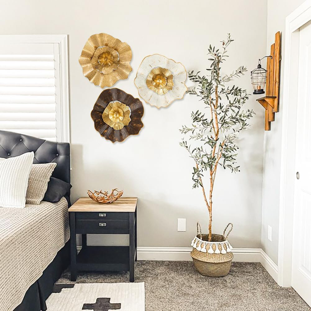 House of Hampton® Pack of 3 Metal Flower Plate Wall Art | Wayfair