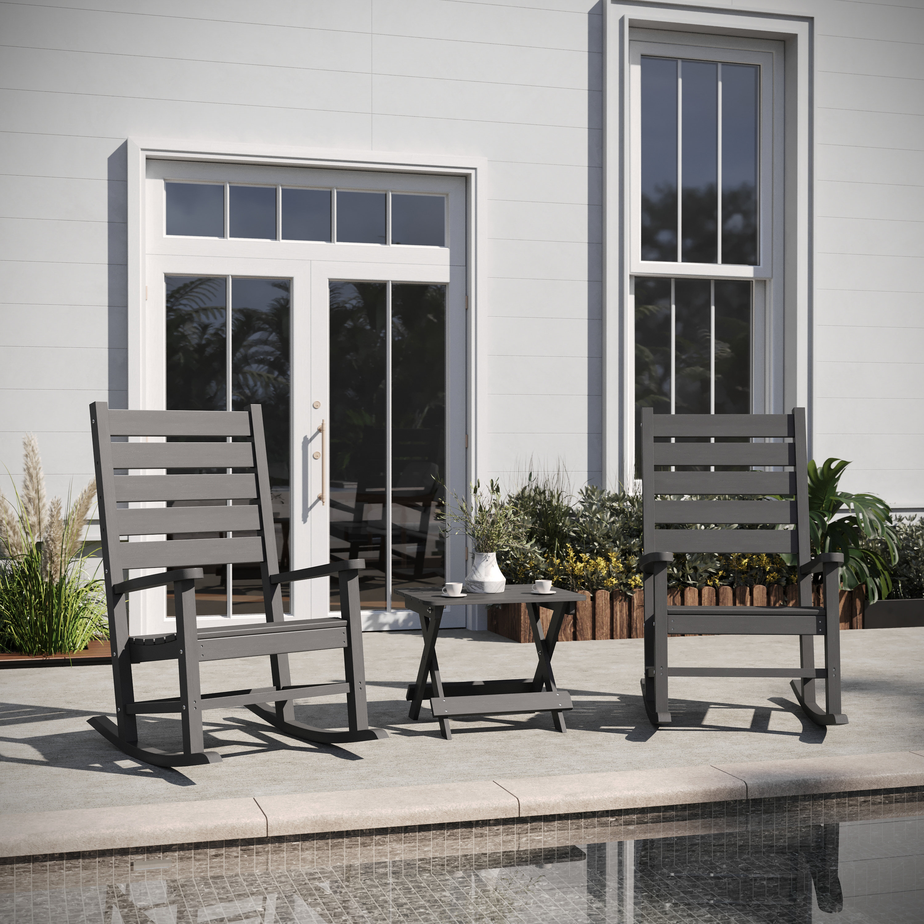Flash Furniture 3Pc Commercial Indoor And Outdoor Set With 2 Rocking ...