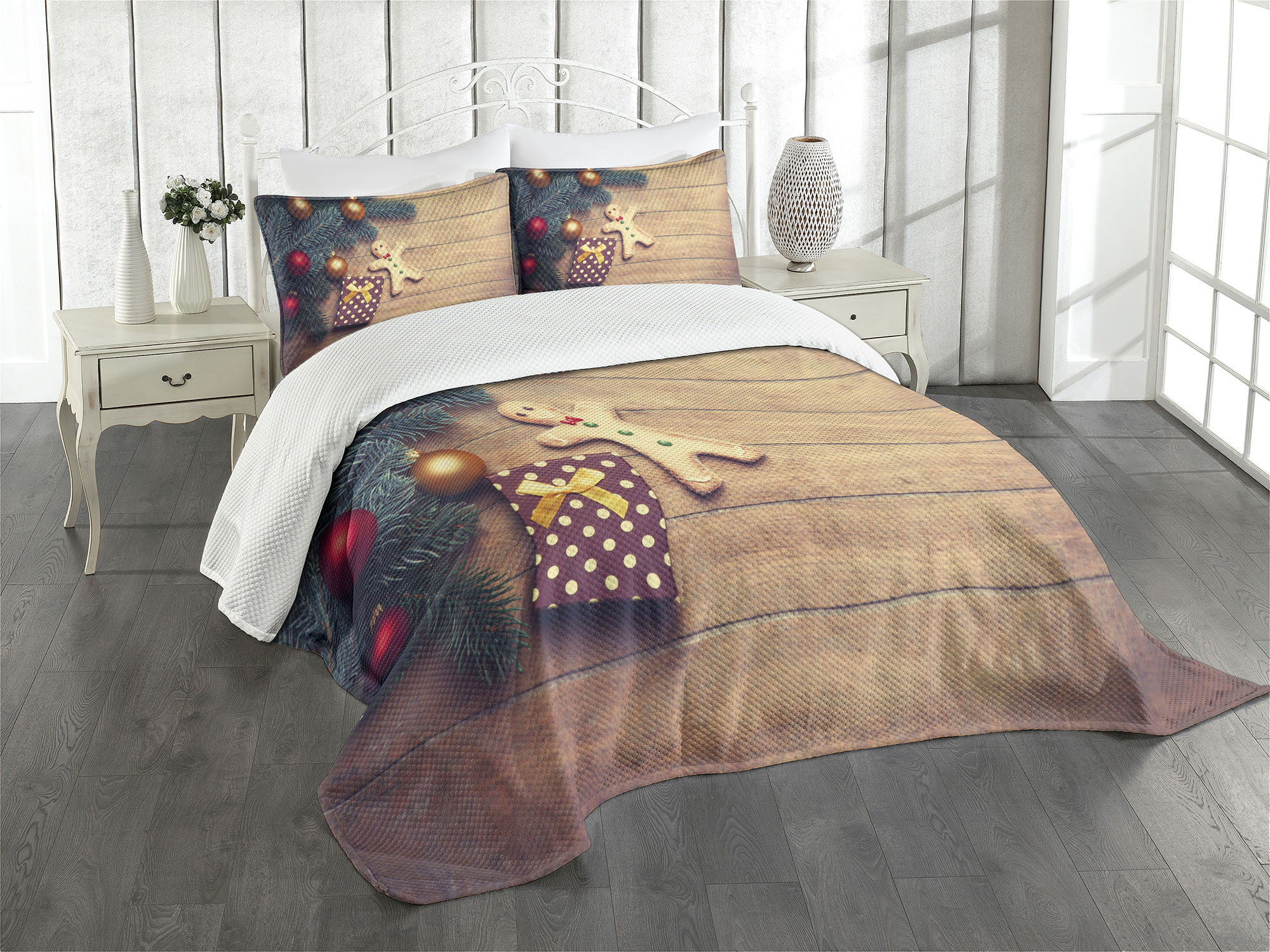 Ambesonne Gingerbread Man Bedspread Set Cookie Present Hunter Green ...