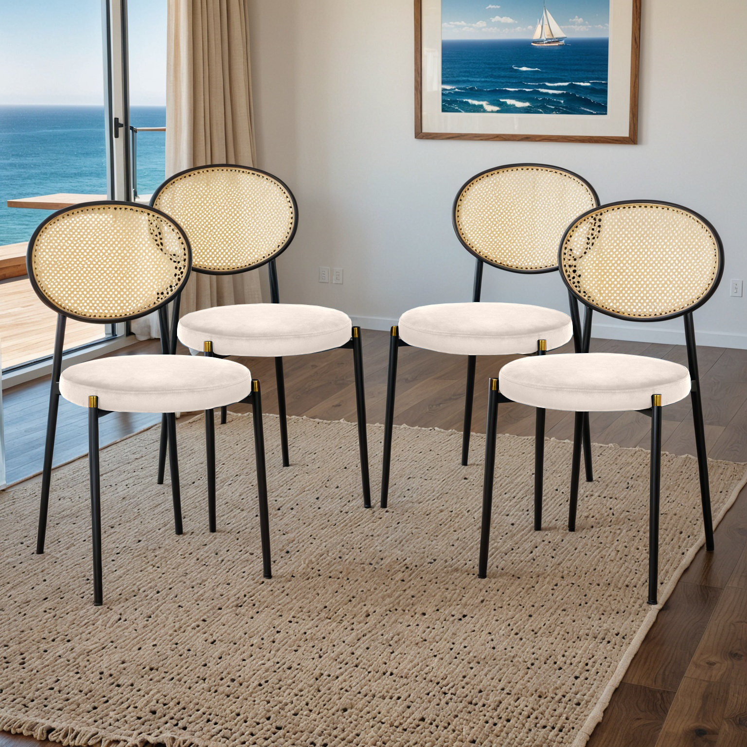 Bayou Breeze Dannea Modern Wicker Dining Side Chair with Velvet Round ...