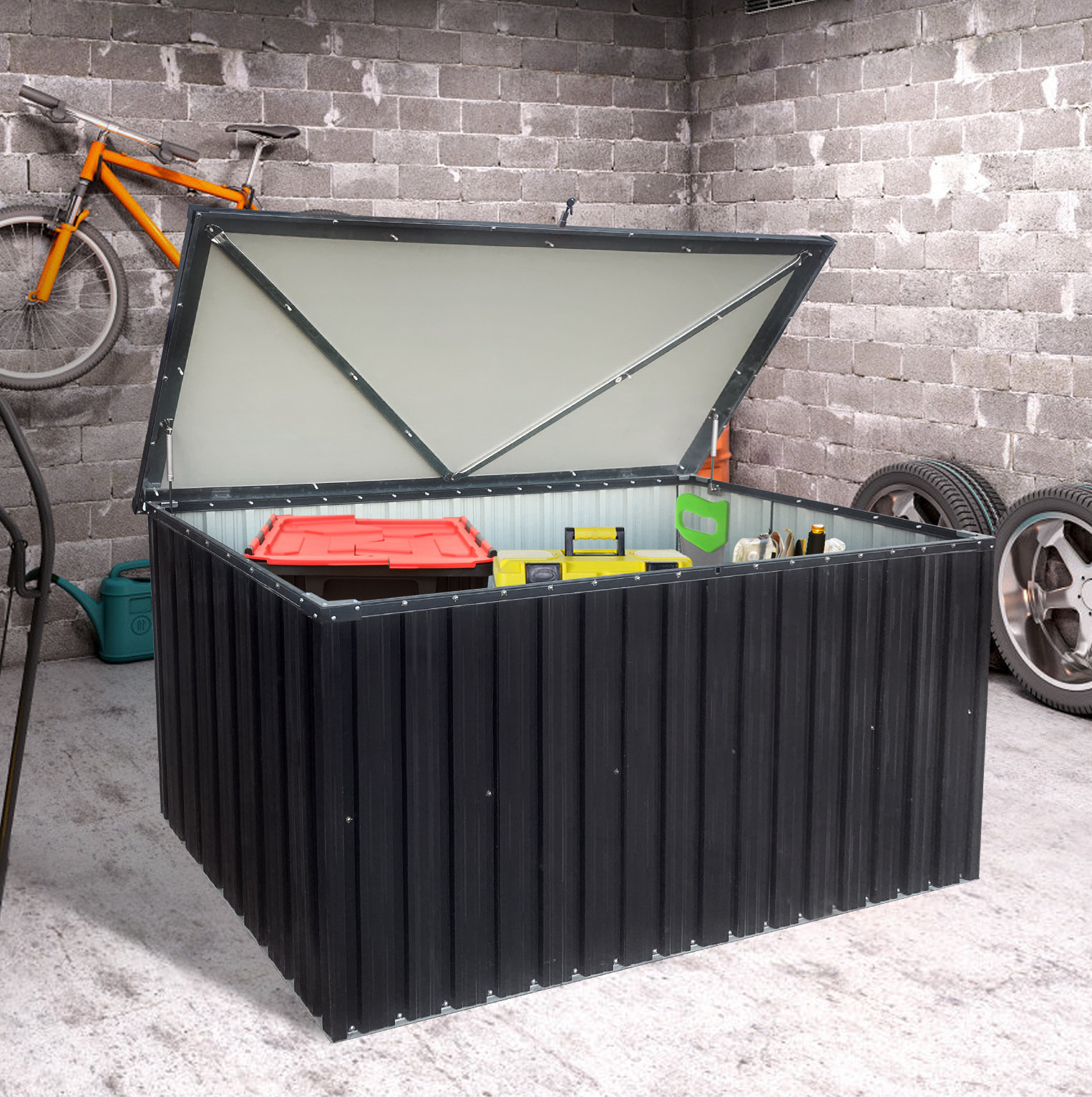 HOSSEJOY Metal Storage Box Store Large Outdoor Use | Wayfair