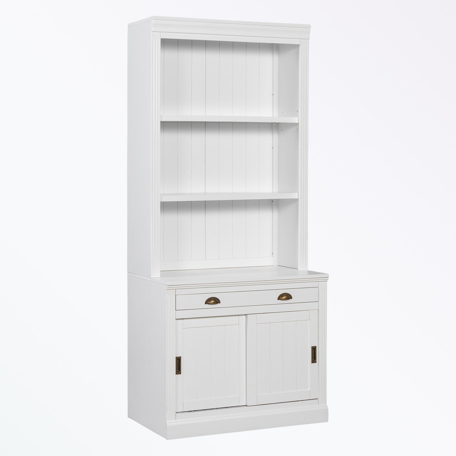 Latitude Run® Tall Bookshelf with LED Lighting, Sliding Doors and Open ...