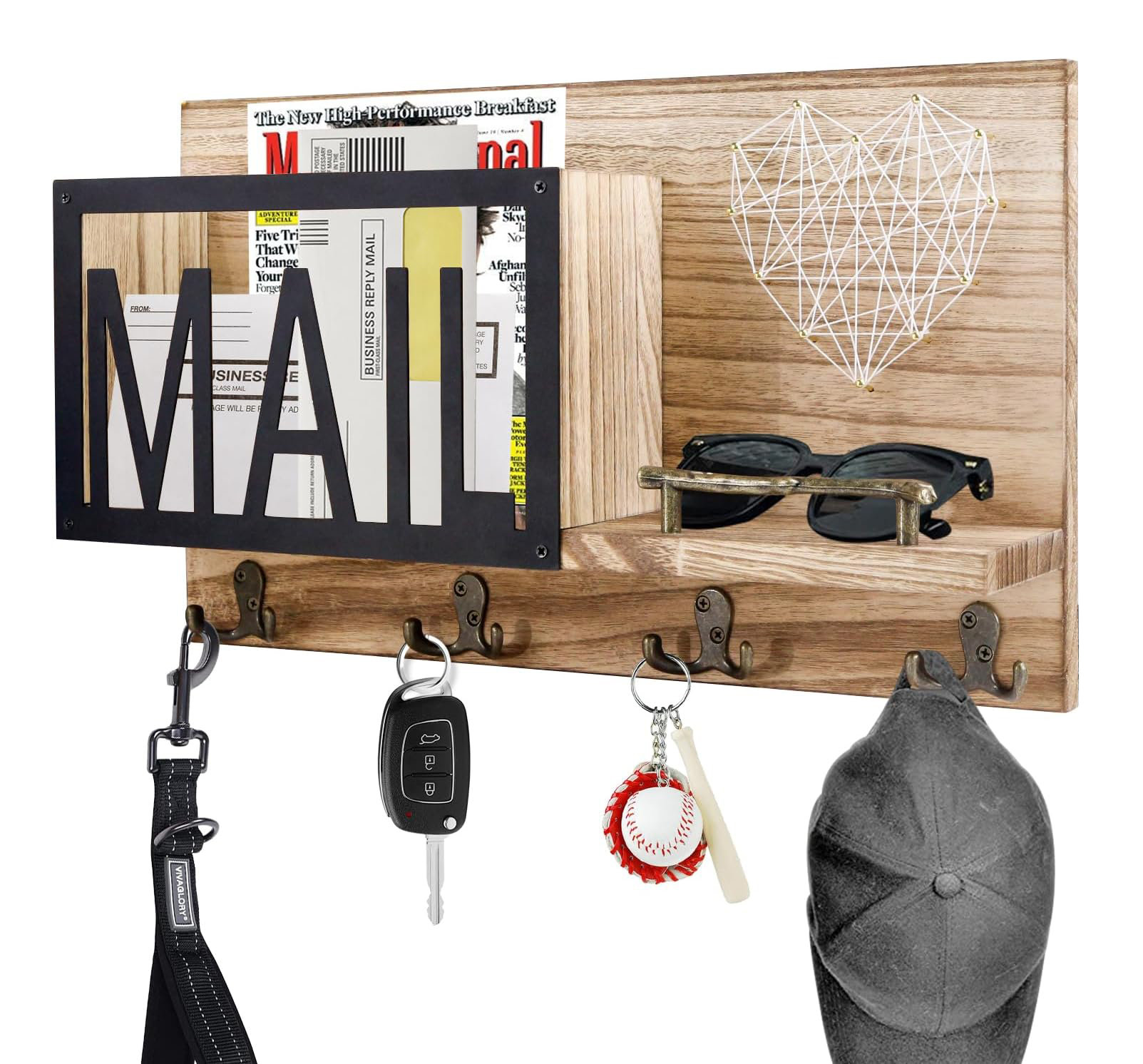 LUCULY Mail Organizer Wall Mount Key Holder For Wall Wooden Mail Sorter ...