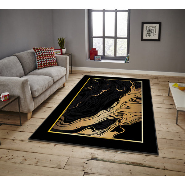 Bless international Performance Black/Gold Rug | Wayfair