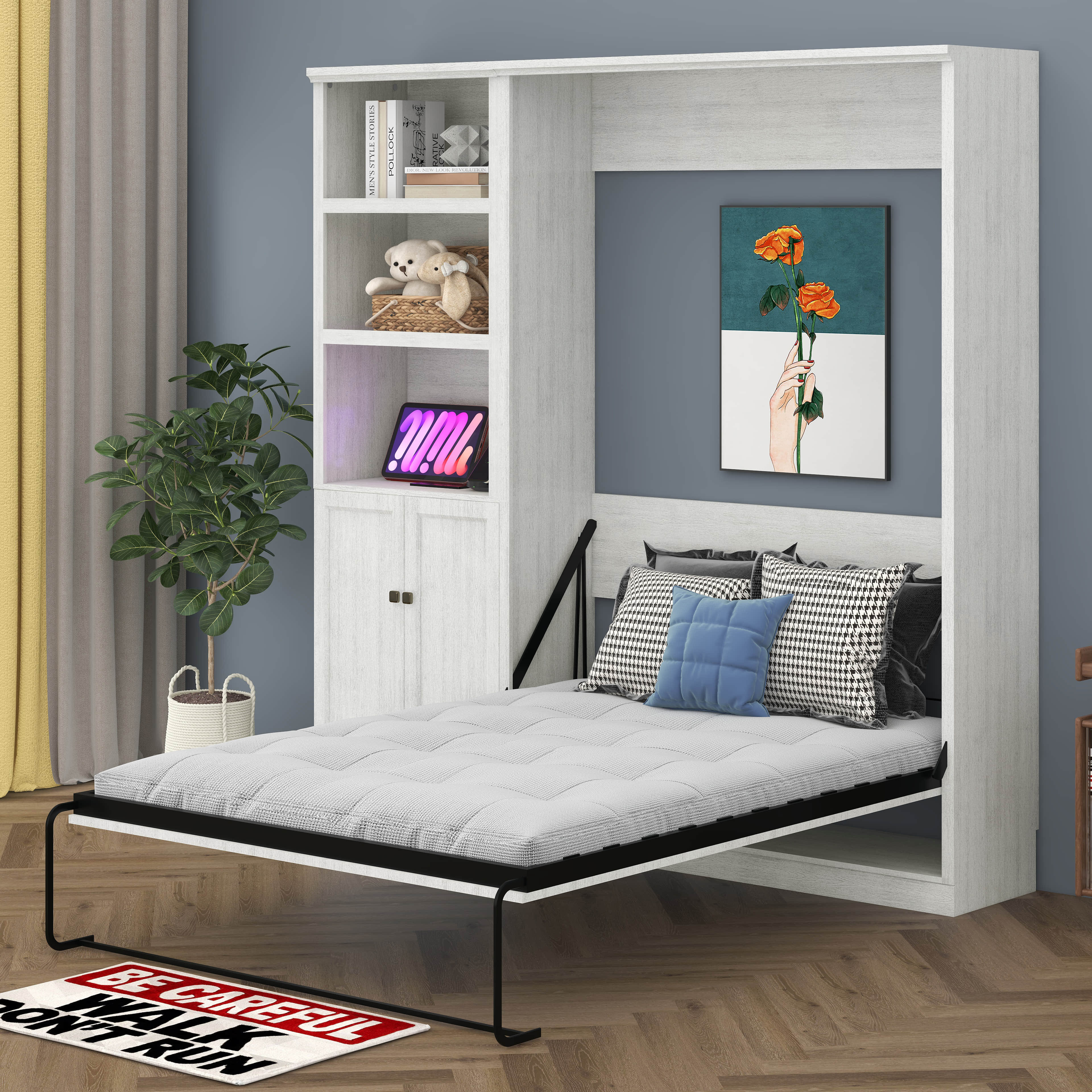 Gracie Oaks Shamoria Half Self-Close and Open Murphy Bed with 1 Side ...