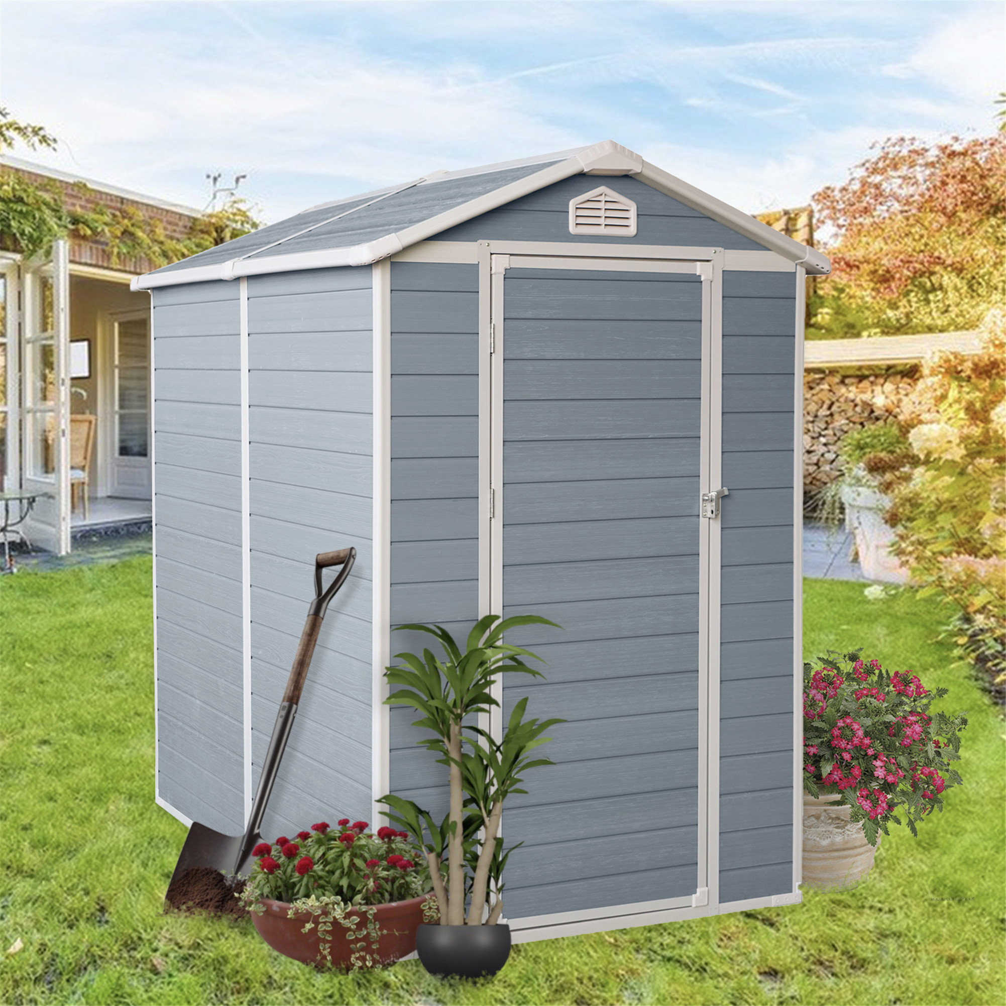 Creationstry Polypropylene Outdoor Plastic Vertical Storage Shed,Kit ...