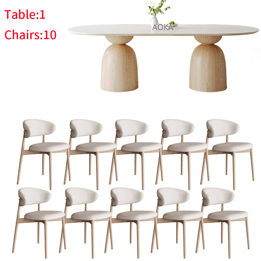 Brishher Italian Style Solid Wood Rock Table Set 11 - Piece Double ...