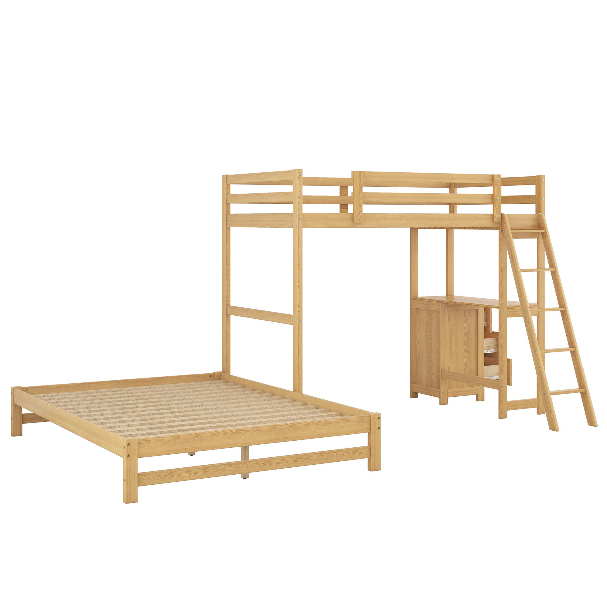 Harriet Bee Twin over Full Bunk Bed with Built-in Desk and Three ...