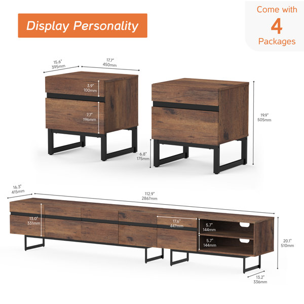 Latitude Run® Modern Living Room Table Sets Of 3, TV Stand With Storage ...