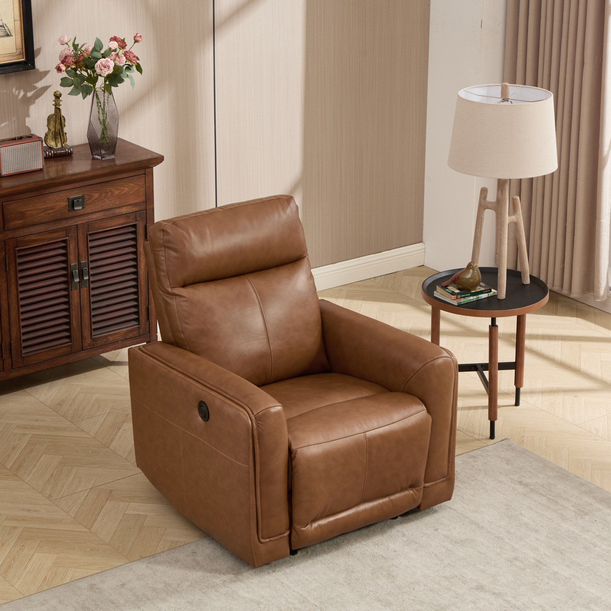 Latitude Run® 35.83" W Modern Top-Grain Leather Power Reclining Chair ...