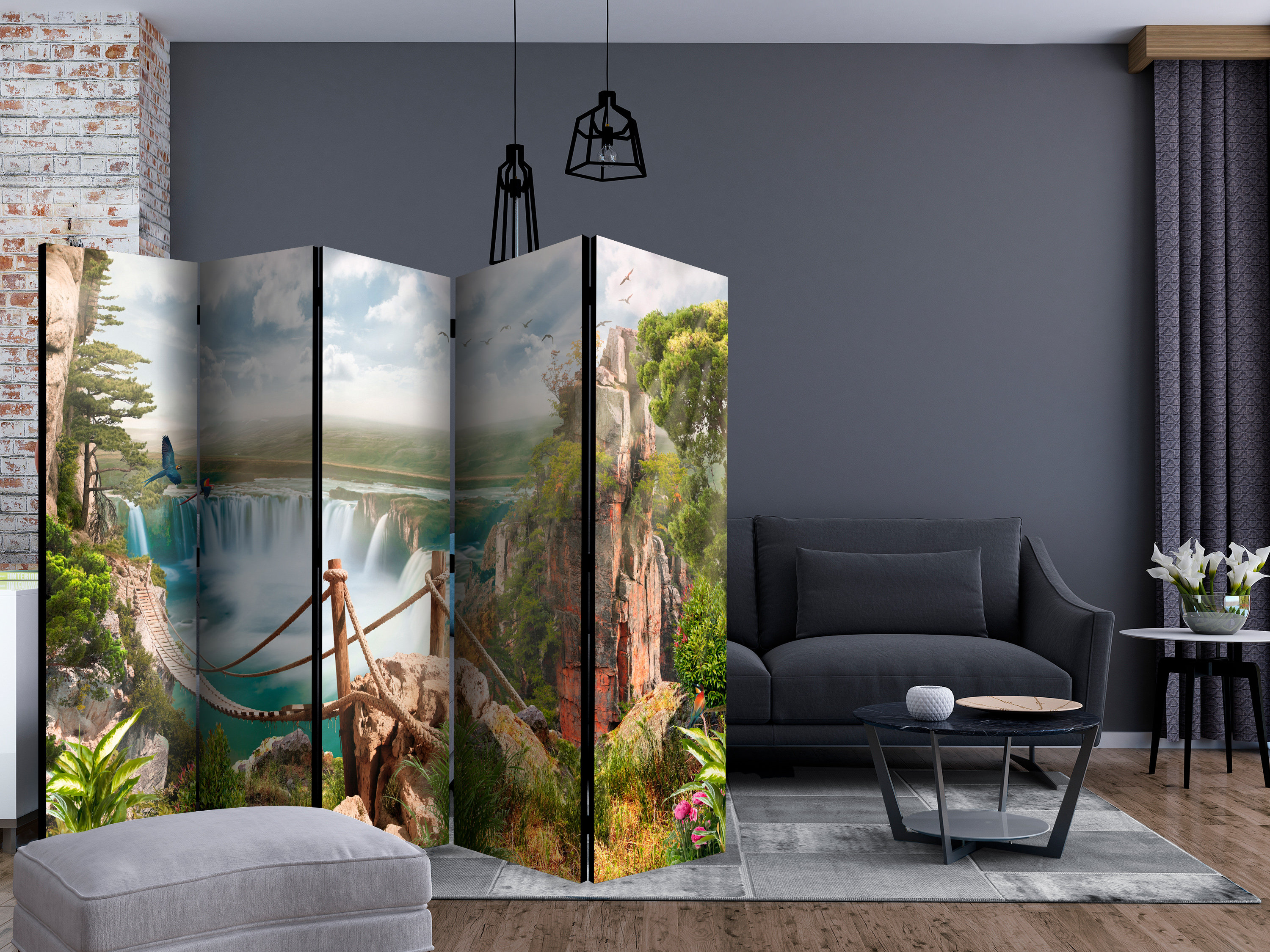 East Urban Home Stocksbridge 89" W x 68" H 5 - Panel Solid Wood Folding ...