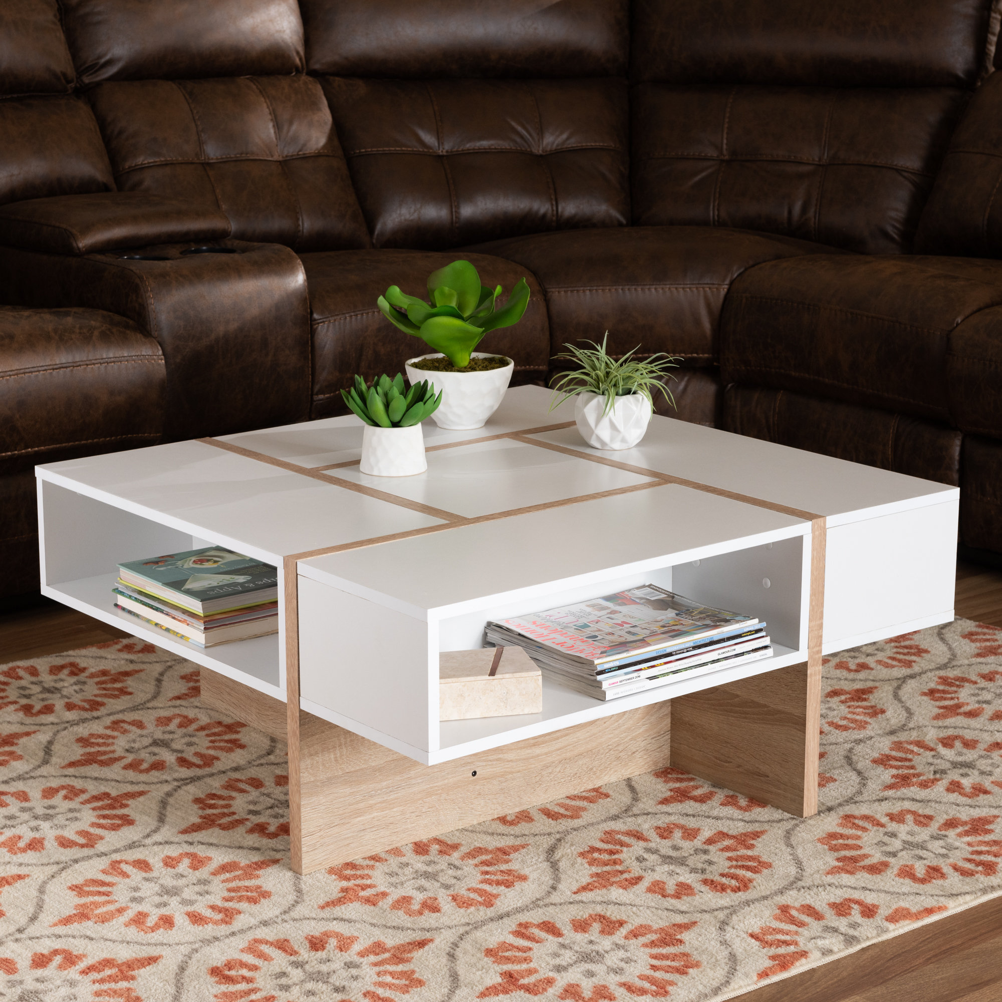 Ivy Bronx Mcjunkin Modern And Contemporary Two-Tone White And Oak ...
