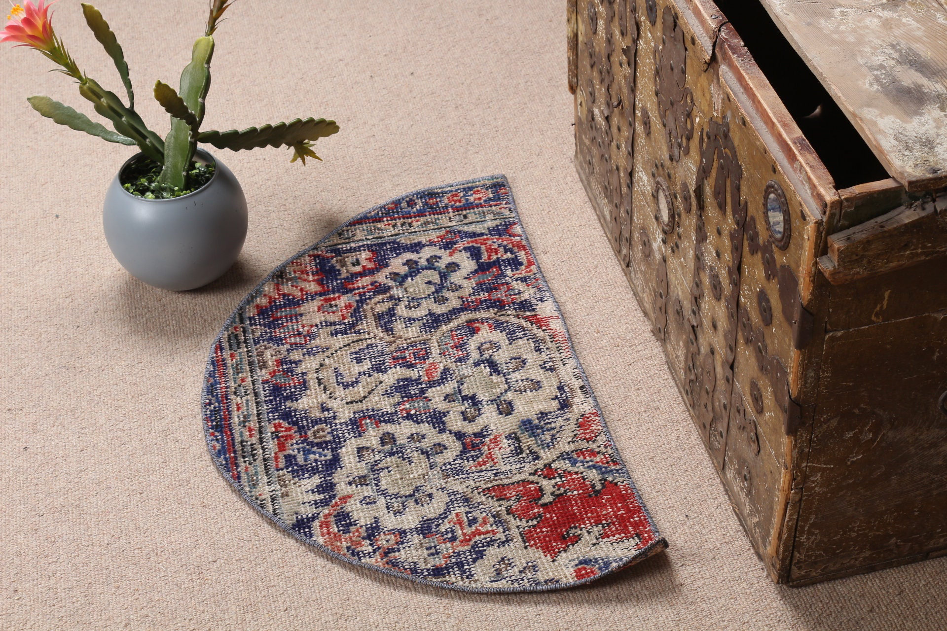 Bungalow Rose Charming Antique Round Turkish Rug In Blue With Small ...