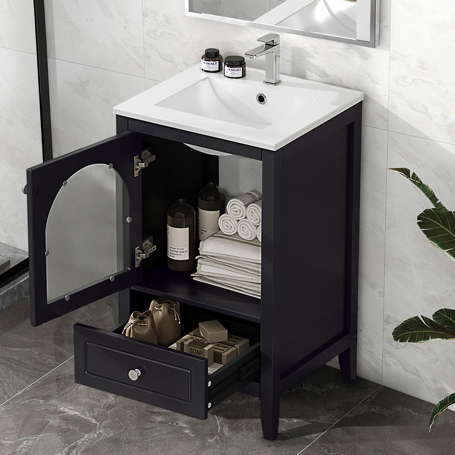 Winston Porter Bathroom Vanity With Ceramic Sink,with A Glass Door And ...