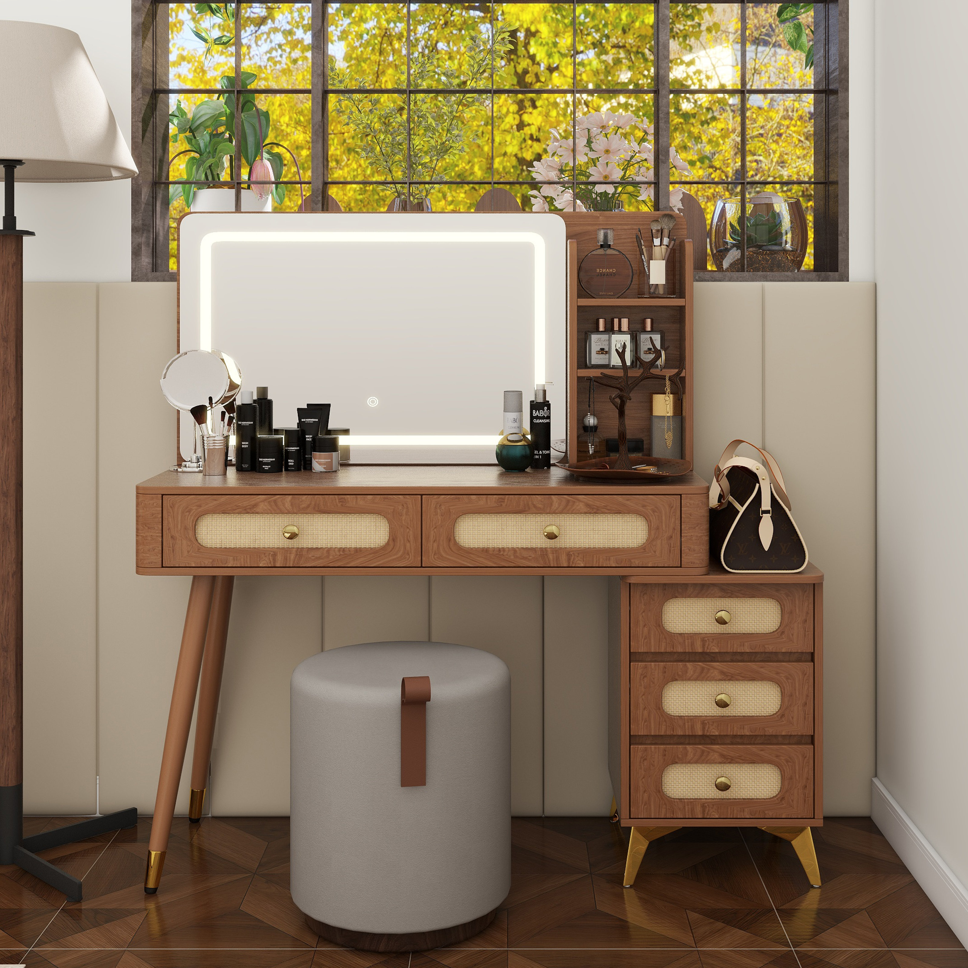 Alcott Hill® 47''Vintage Makeup Vanity With Mirror And Lights, Makeup ...