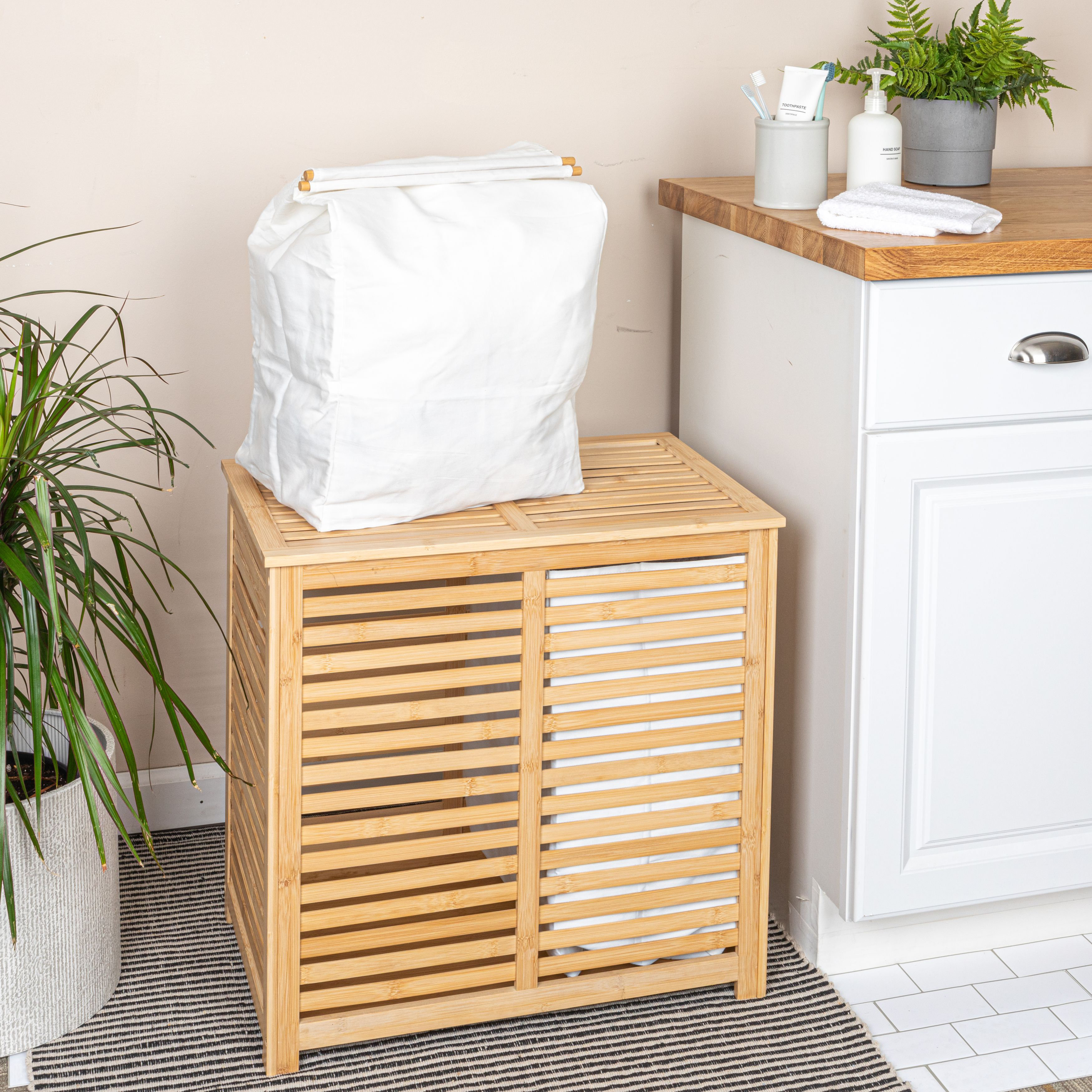 Household Essentials Bamboo And Cotton Double Laundry Sorter With Lid ...