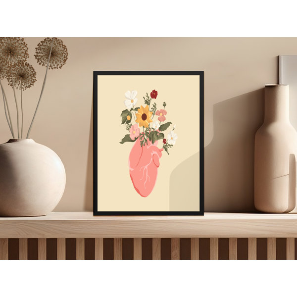 Lark Manor Floral Heart Illustration Artwork Modern Home Decor Framed ...