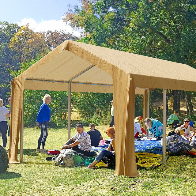 Sangdo 10 Ft. W x 20 Ft. D Metal Storage Canopy | Wayfair