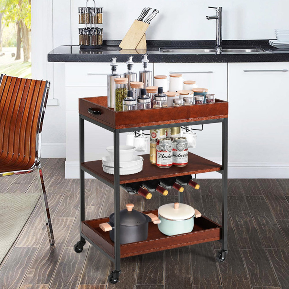 17 Stories 3 Tiers Kitchen Island Serving Bar Cart - Wayfair Canada
