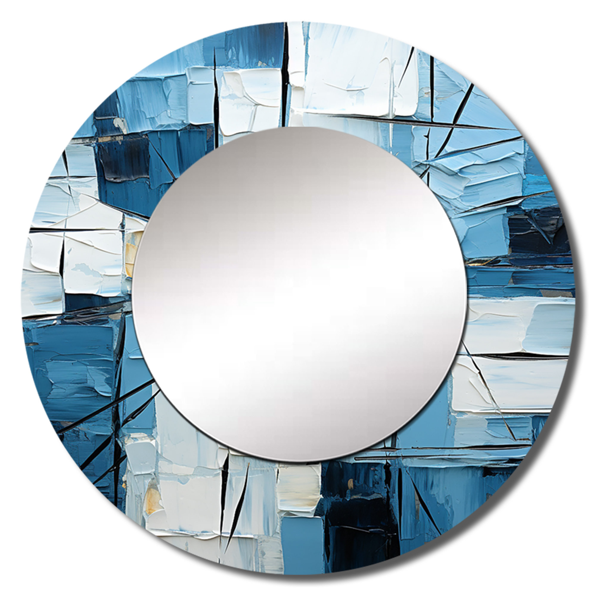 Design Art Cubism Blue And White Fight - Abstract Shapes Round Mirror ...