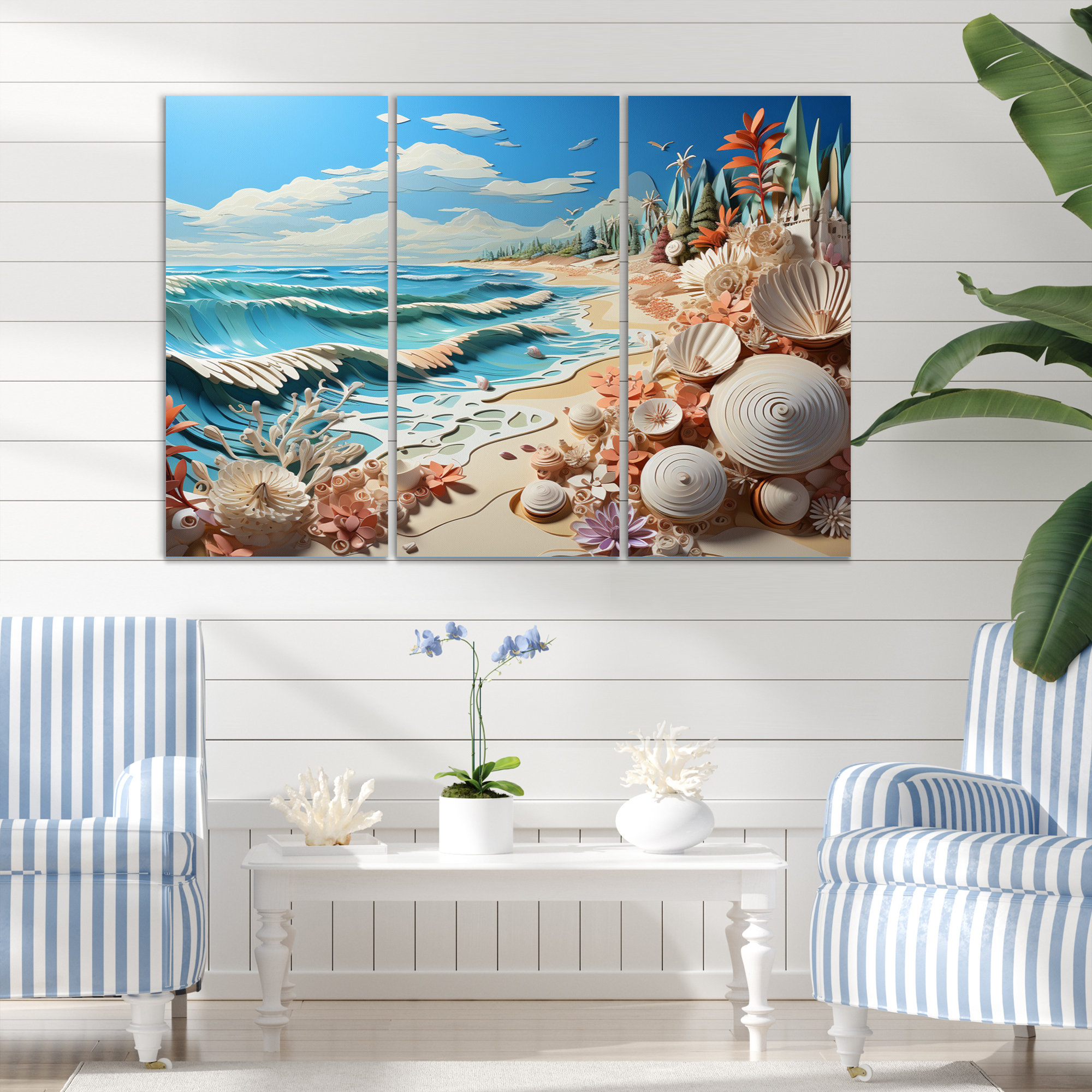 Highland Dunes Coastal Beachside Tranquility Papercut On Canvas 3 ...