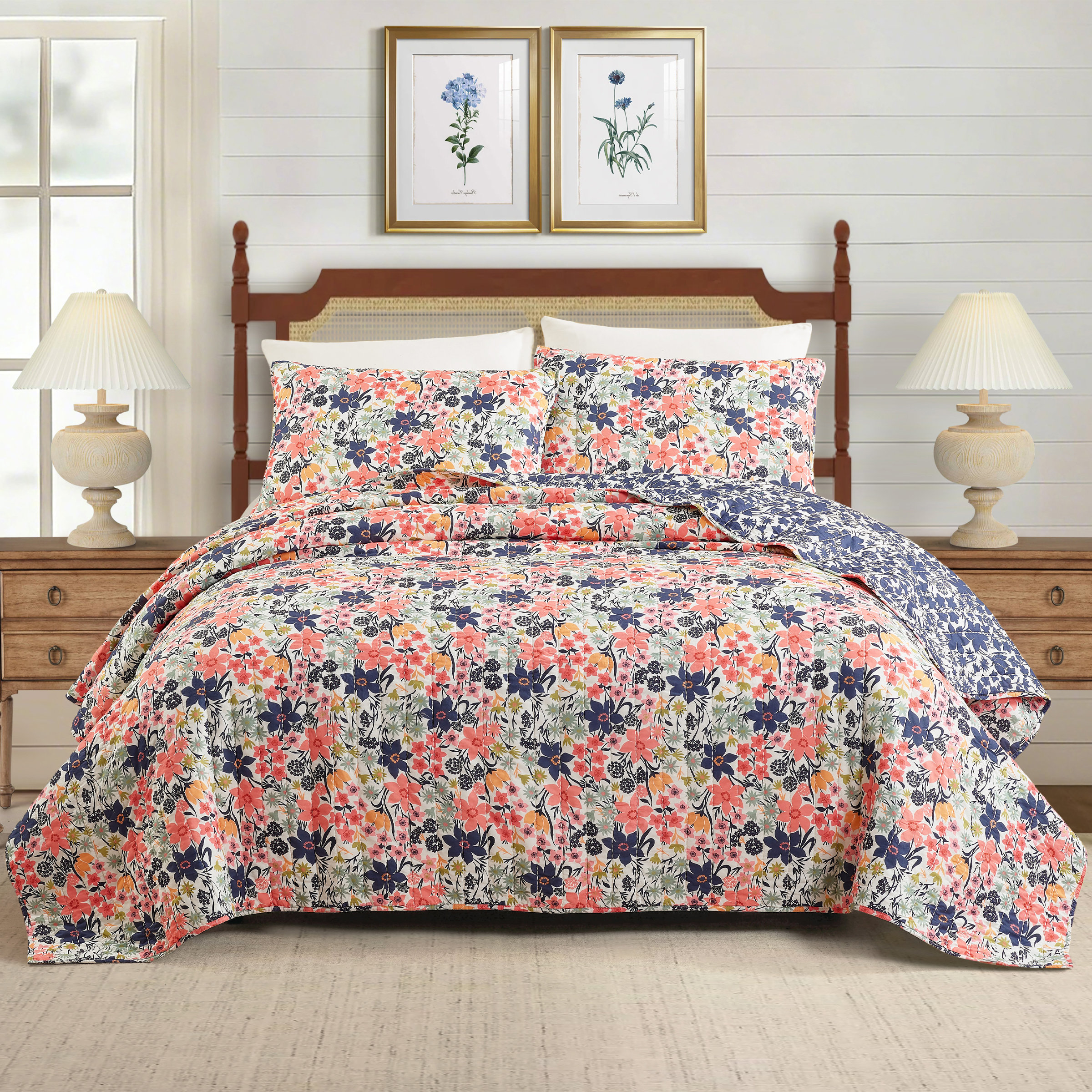 Spartina 449 Marsh Hens Floral Reversible Quilt Set | Wayfair