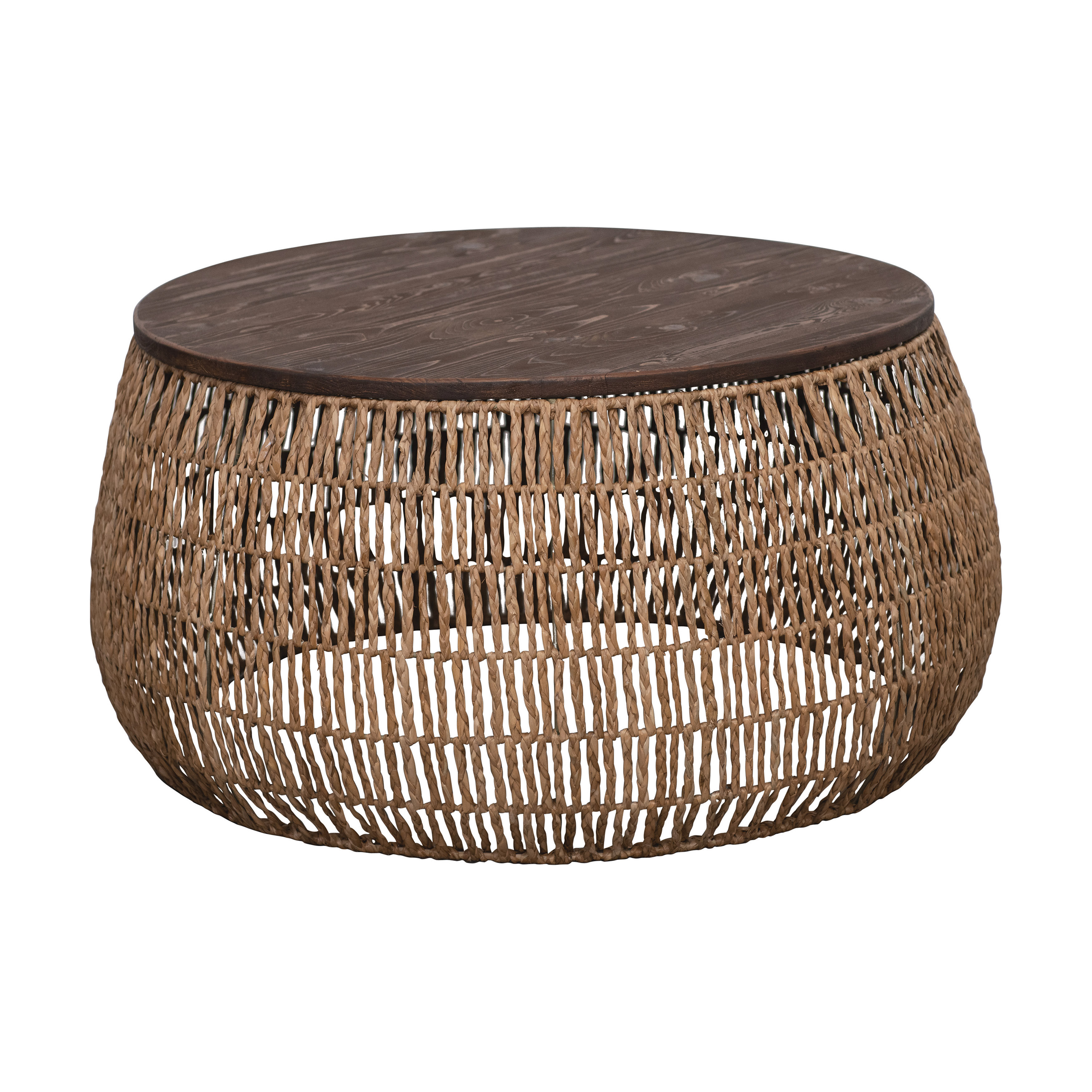 Bayou Breeze Abbey Hand-Woven Seagrass and Pine Wood Round Coffee Table ...