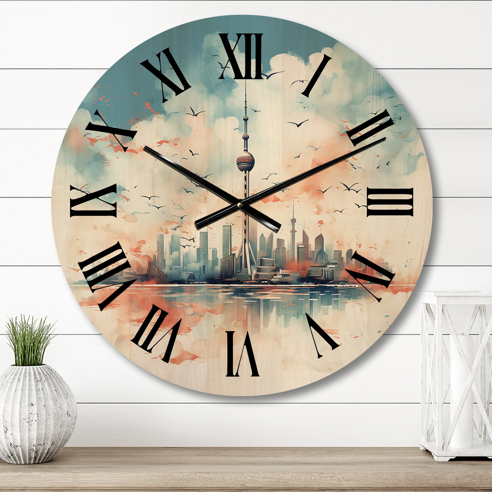 East Urban Home Teal Shanghai City Skyline - Cityscapes Oversized Wood ...