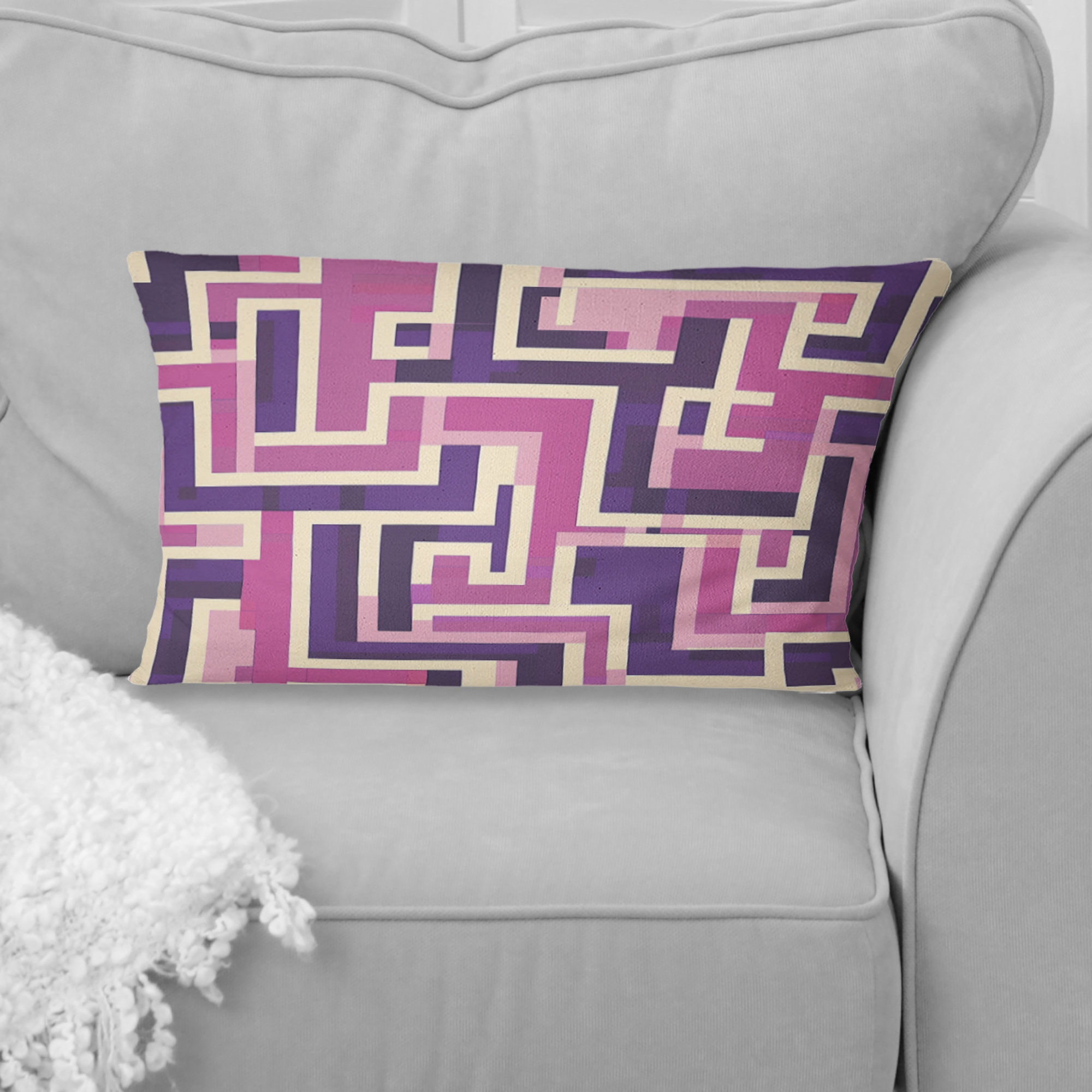 Design Art Pink Purple Midcentury Maze Dream II - Midcentury Lumbar ...