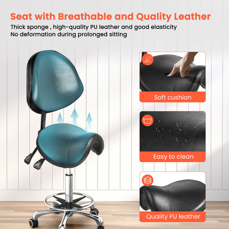 Ivy Bronx Adjustable Height Ergonomic Backed Lab Stool Saddle Stool ...