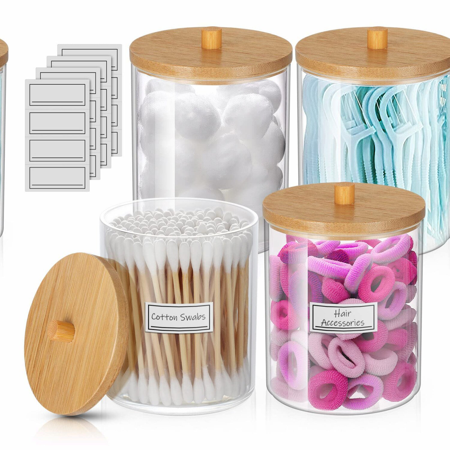 BRBCA ClearView Bathroom Essentials Set: 4 Pack Qtip Holder, 10 oz ...