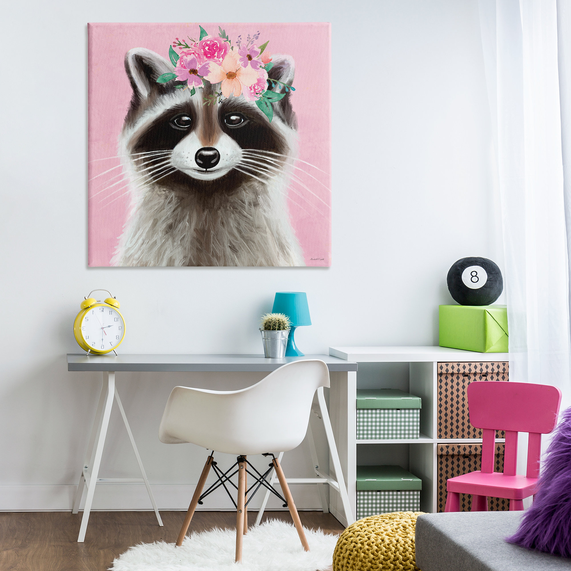Winston Porter Pink Florals Raccoon Canvas Wall Art by Elizabeth ...