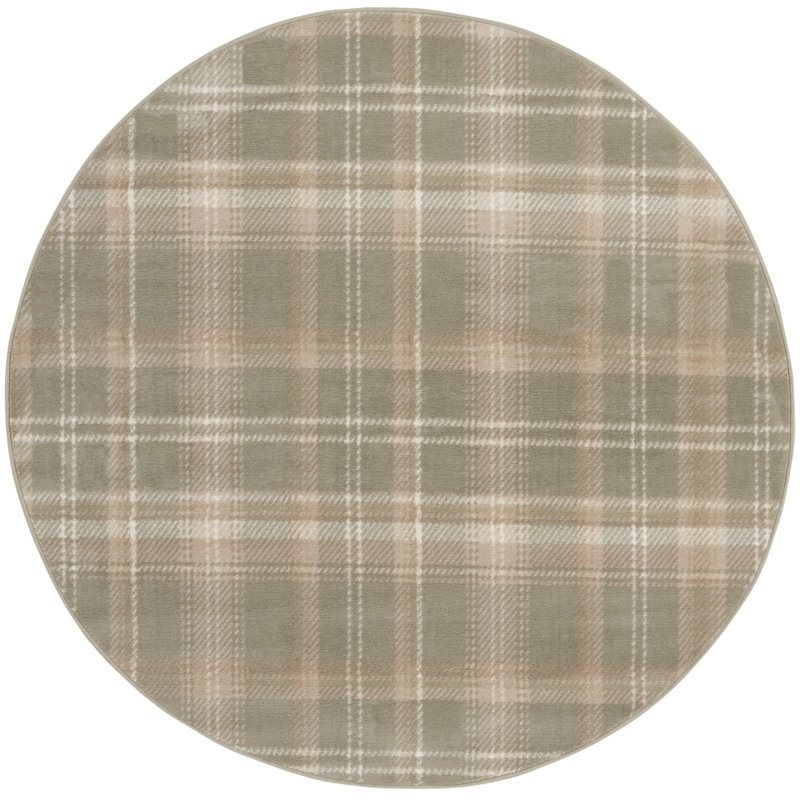 HomeRoots 4' Olive Green and Ivory Plaid Round Rug | Wayfair