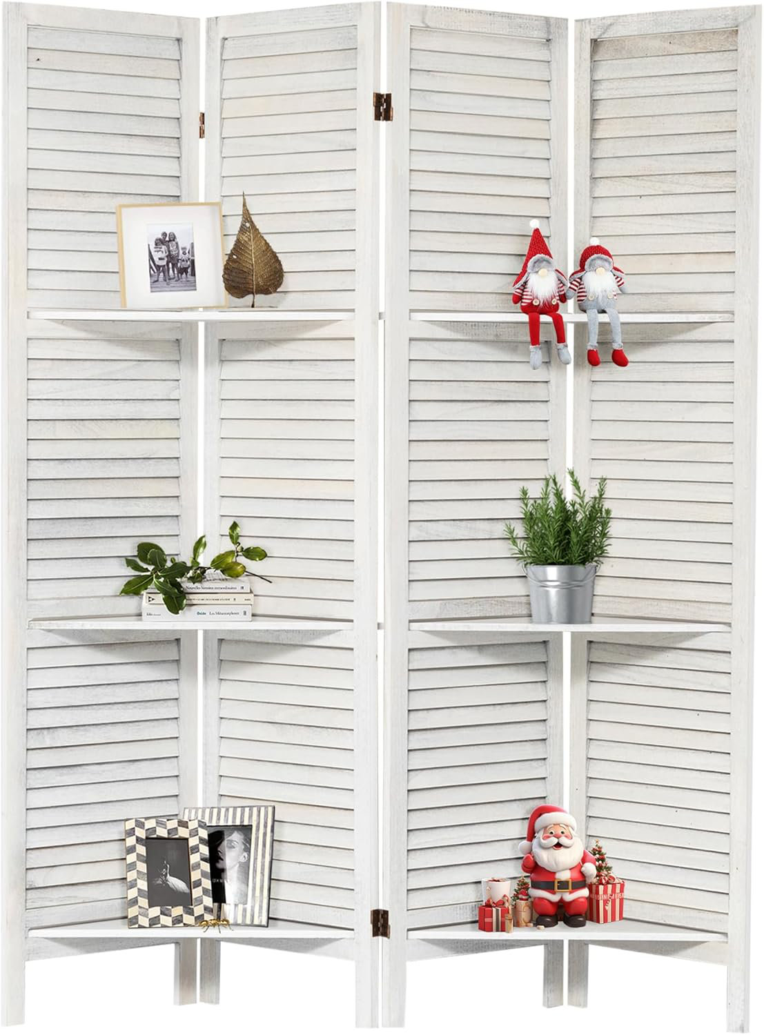 Rosecliff Heights 4 Panel Room Divider With Shelves Wood Privacy Screen ...