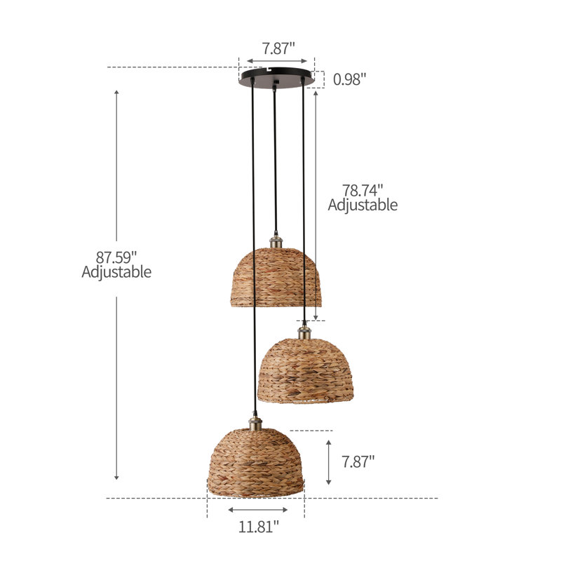 Bay Isle Home™ 3-light Cluster Multi Pendant Light Rattan Woven Shade ...