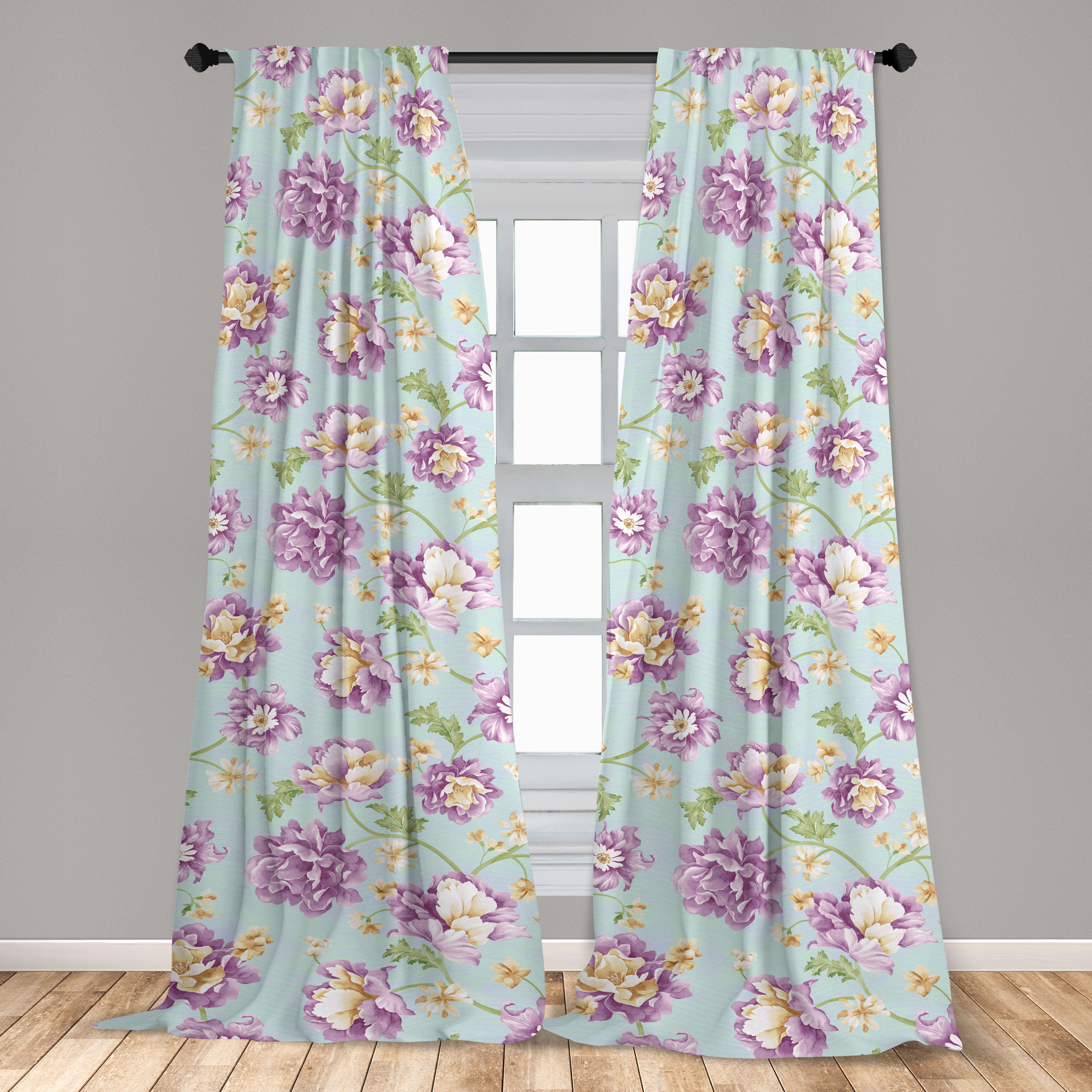 East Urban Home Spring Curtains Watercolor Repeating Flora Pair of Pale ...