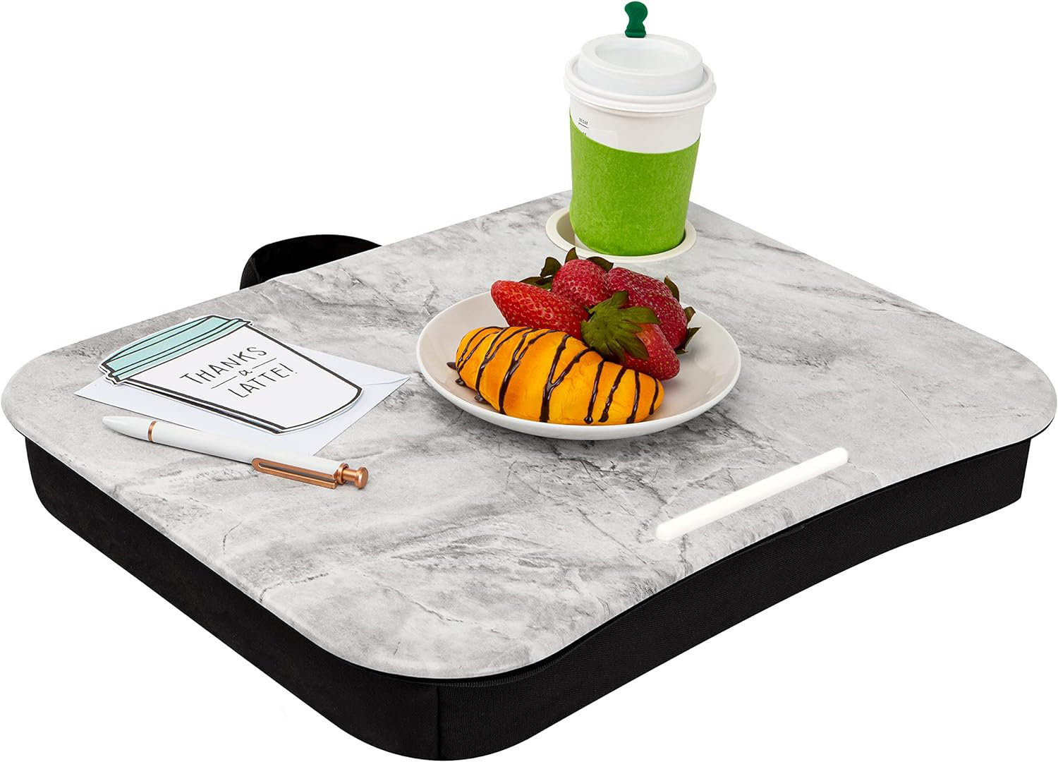 Ophelia & Co. Cup Holder Lap Table With Device Stand - White Marble ...