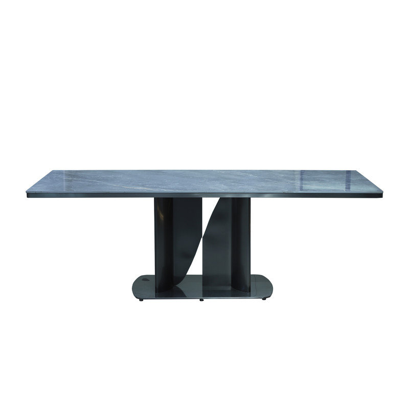 Orren Ellis Rectangle Dining Table - Curved Stone Surface with Black ...
