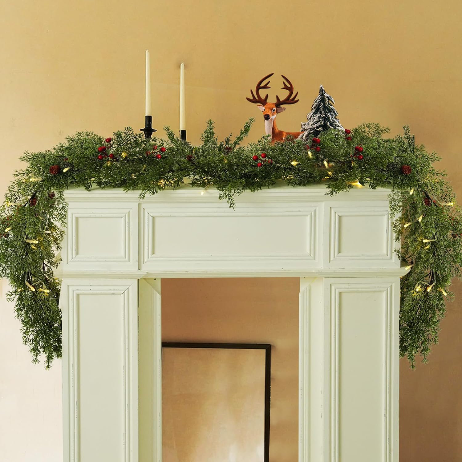 Utibia 6FT Artificial Long Cedar Garlands - Real Touch Winter Pine ...