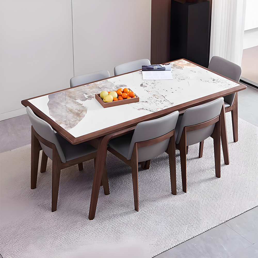Animoe D Furniture Slate Solid Wood Minimalist Dining Table Set ...