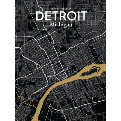 OurPoster.com 'Detroit City Map' Graphic Art Print Poster in Luxe | Wayfair
