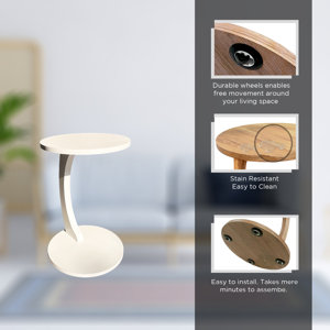 George Oliver Jermichael C-Shaped Round End Table with Rolling Wheels ...