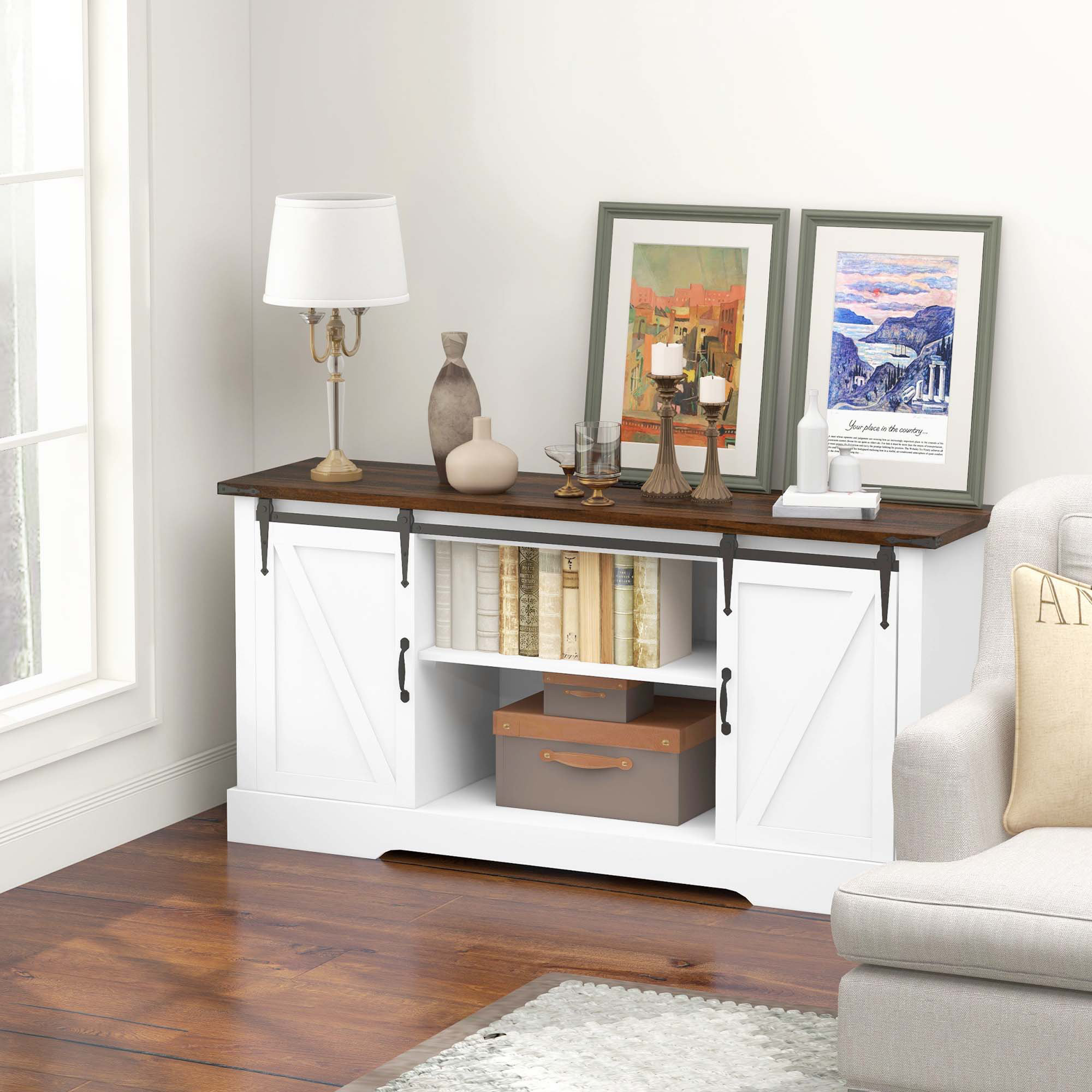 Gracie Oaks Farmhouse Sideboard Buffet Cabinet With Charging Station ...