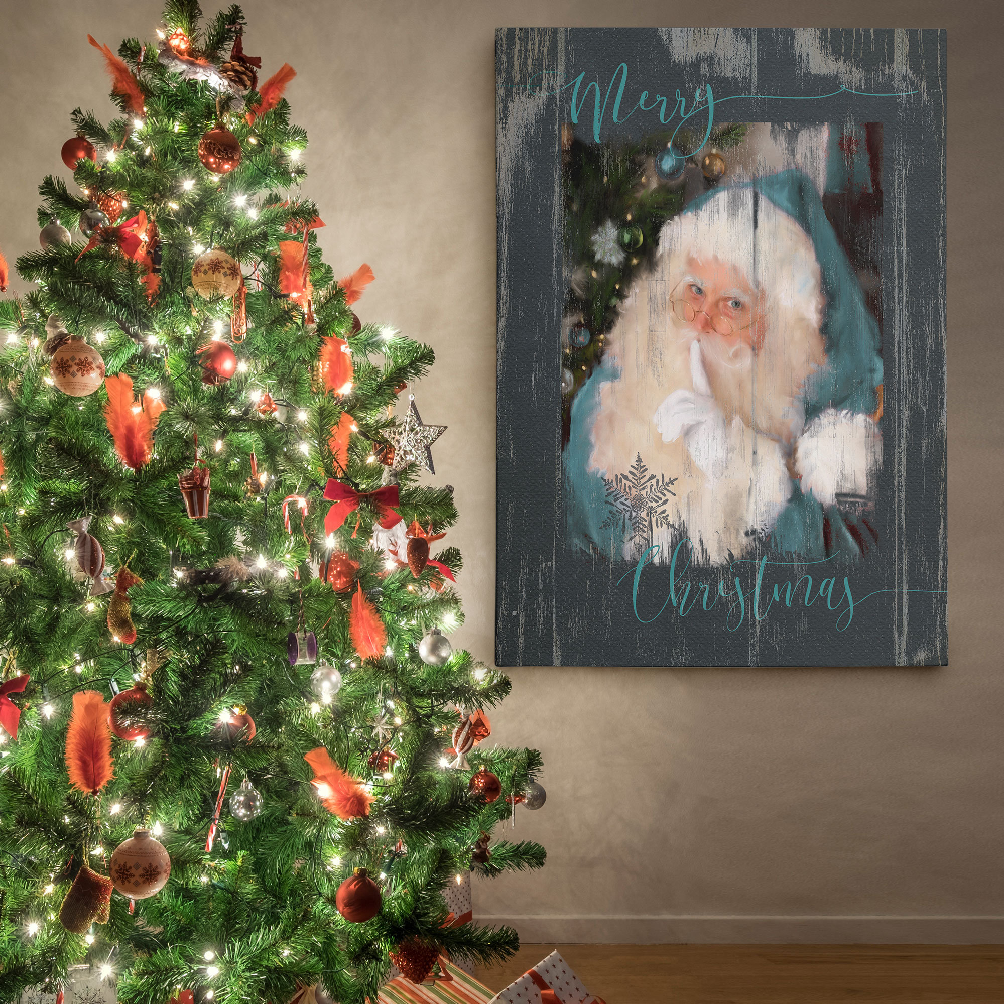 The Twillery Co.® A Teal Santa by Carol Robinson - Wrapped Canvas Print ...