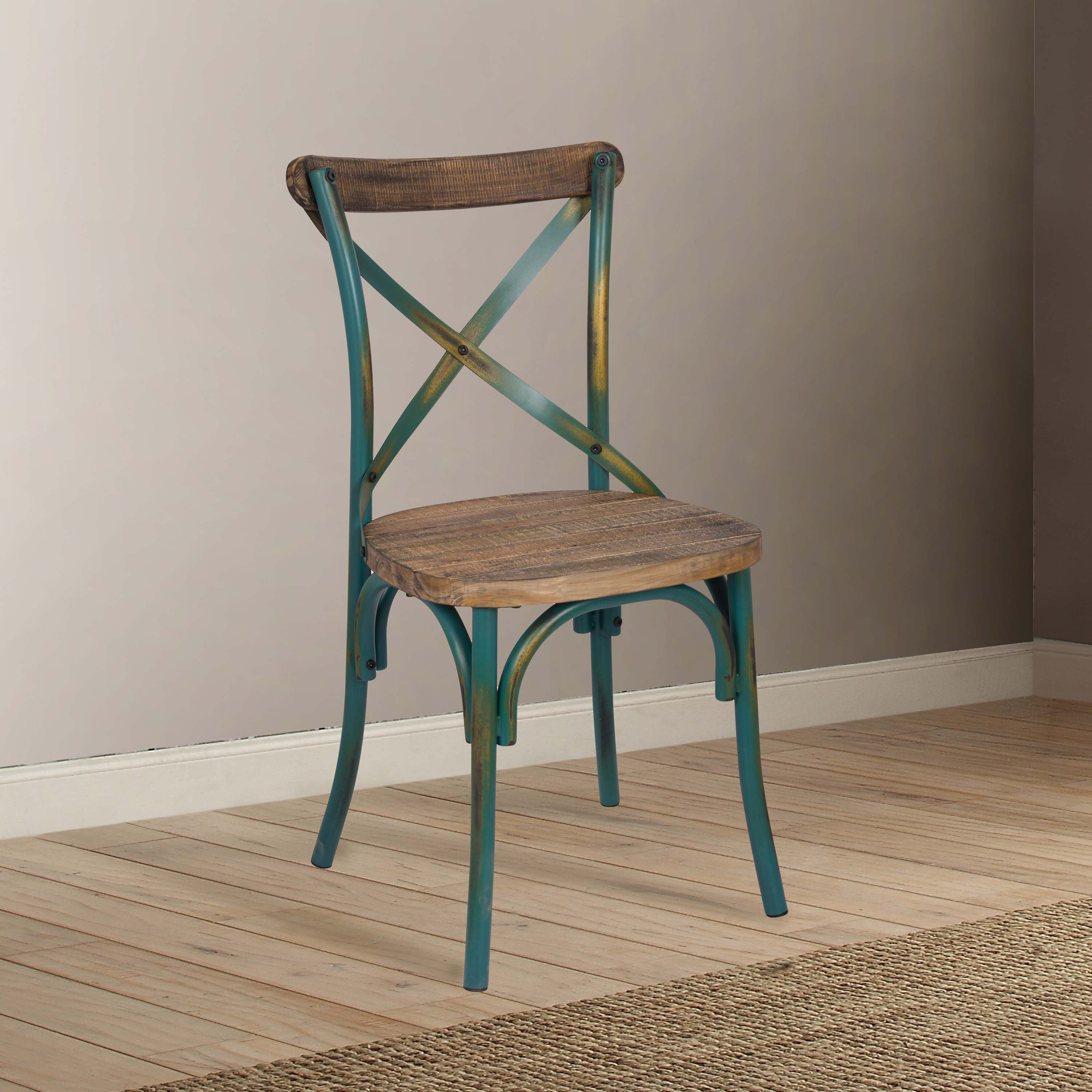 August Grove® Antique Turquoise And Antique Oak Cross Back Side Chair ...