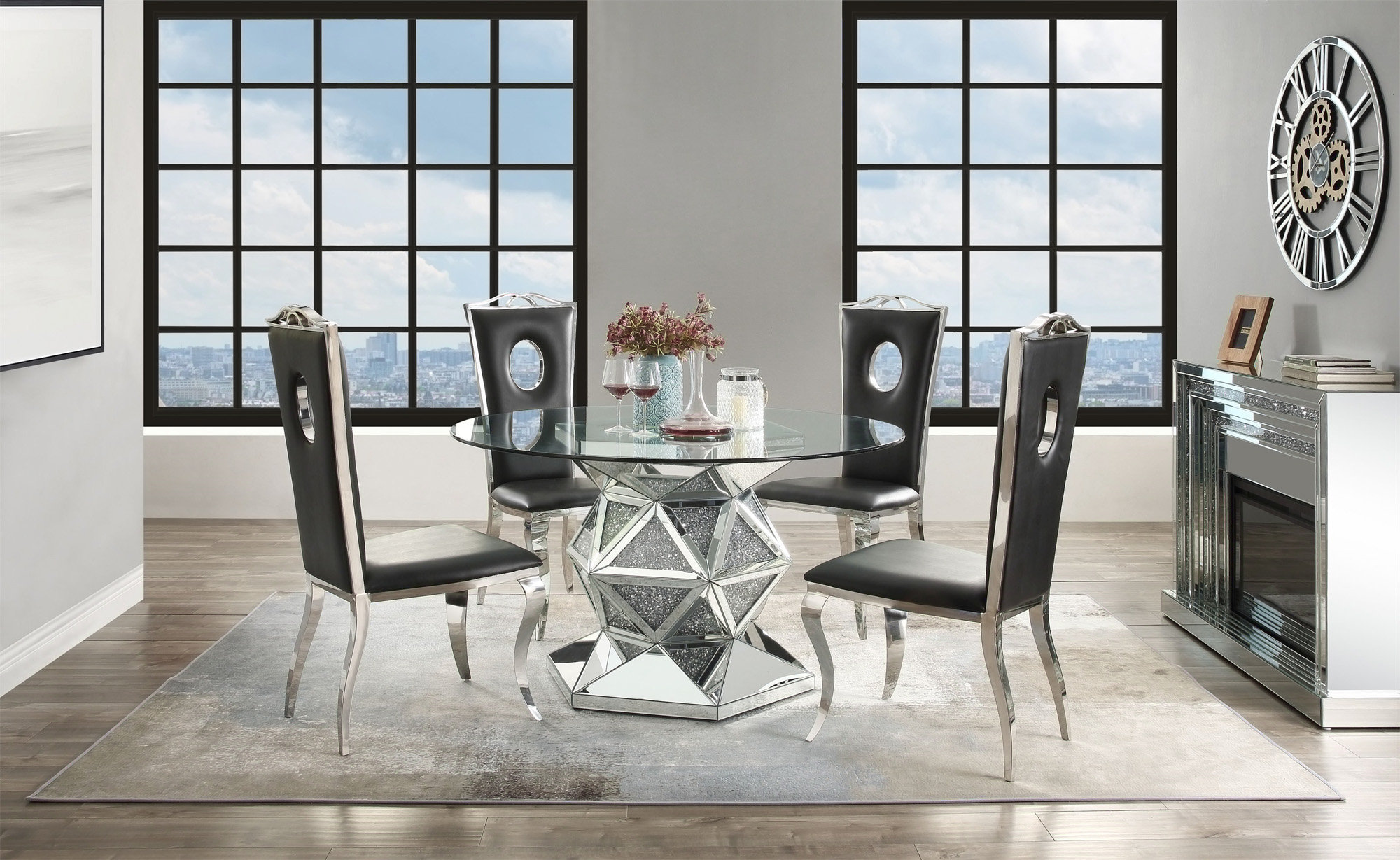 Mercer41 Kaliece Dining Table, Mirrored & Faux Diamonds,Dining room ...