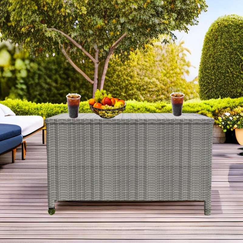 Sangdo 120 Gal Wicker Deck Box, Waterproof Outdoor Storage Box with ...